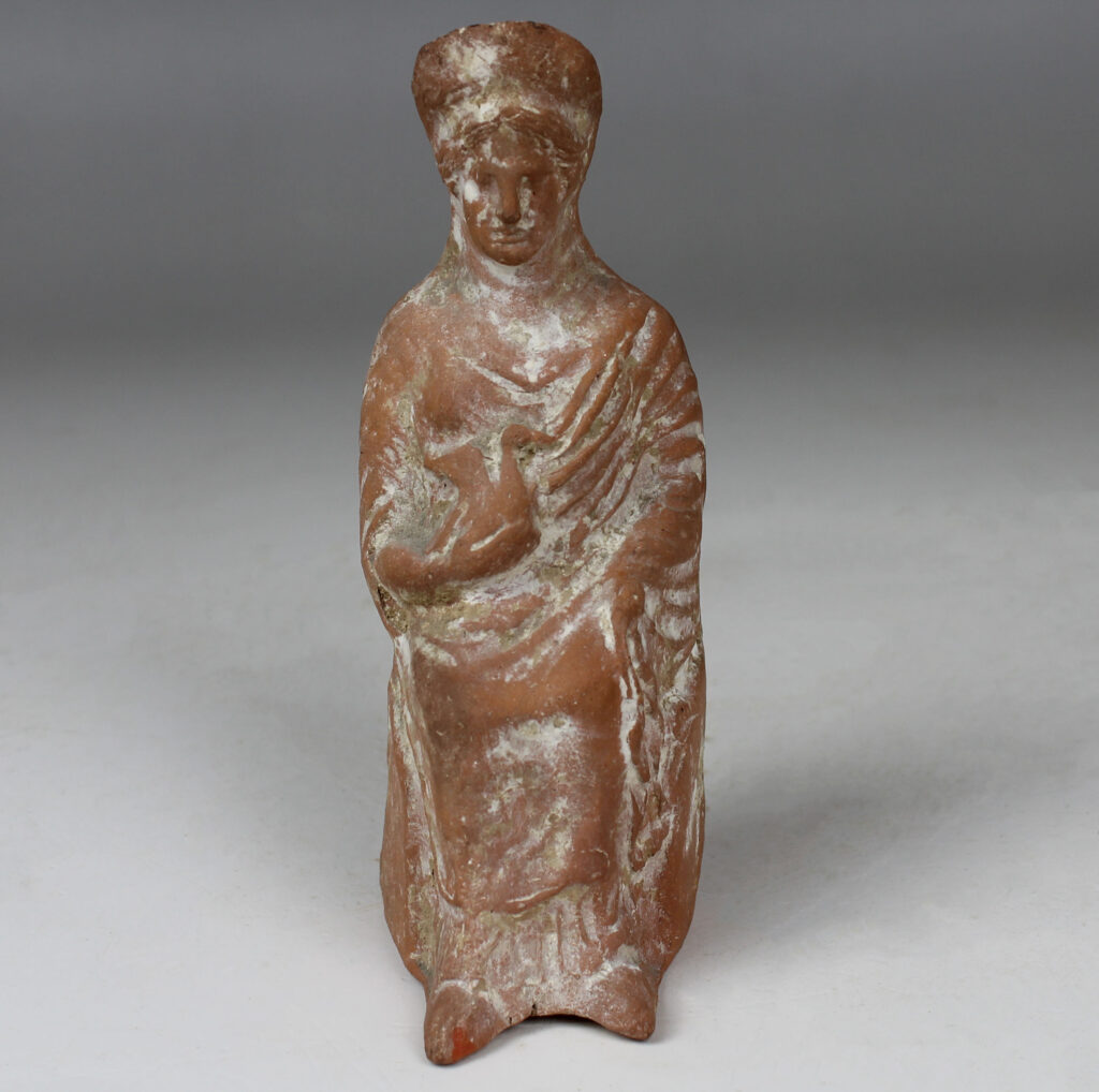 Greek statuette of a seated woman with bird for sale | Greek ...